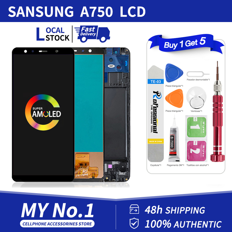 TFT LCD with Frame for Samsung A7 2018/ A750 LCD Display Touch Screen Digitizer Assembly ...
