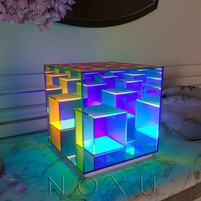 Rubik's Cube Box Table Lamp Acrylic Cube LED Colorful Atmosphere Light ...