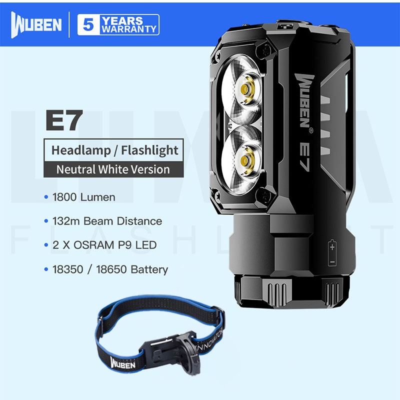 WUBEN E7 (Neutral White Version, 5000K) Rechargeable Dual-light Sources Headlamp / Flashlight ...