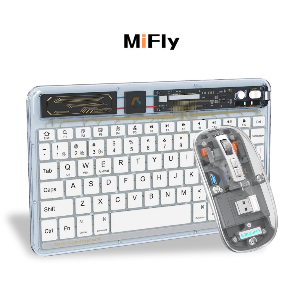 MiFly Keyboard Bluetooth Transparent Wireless Mouse Rechargeable 2.4G ...