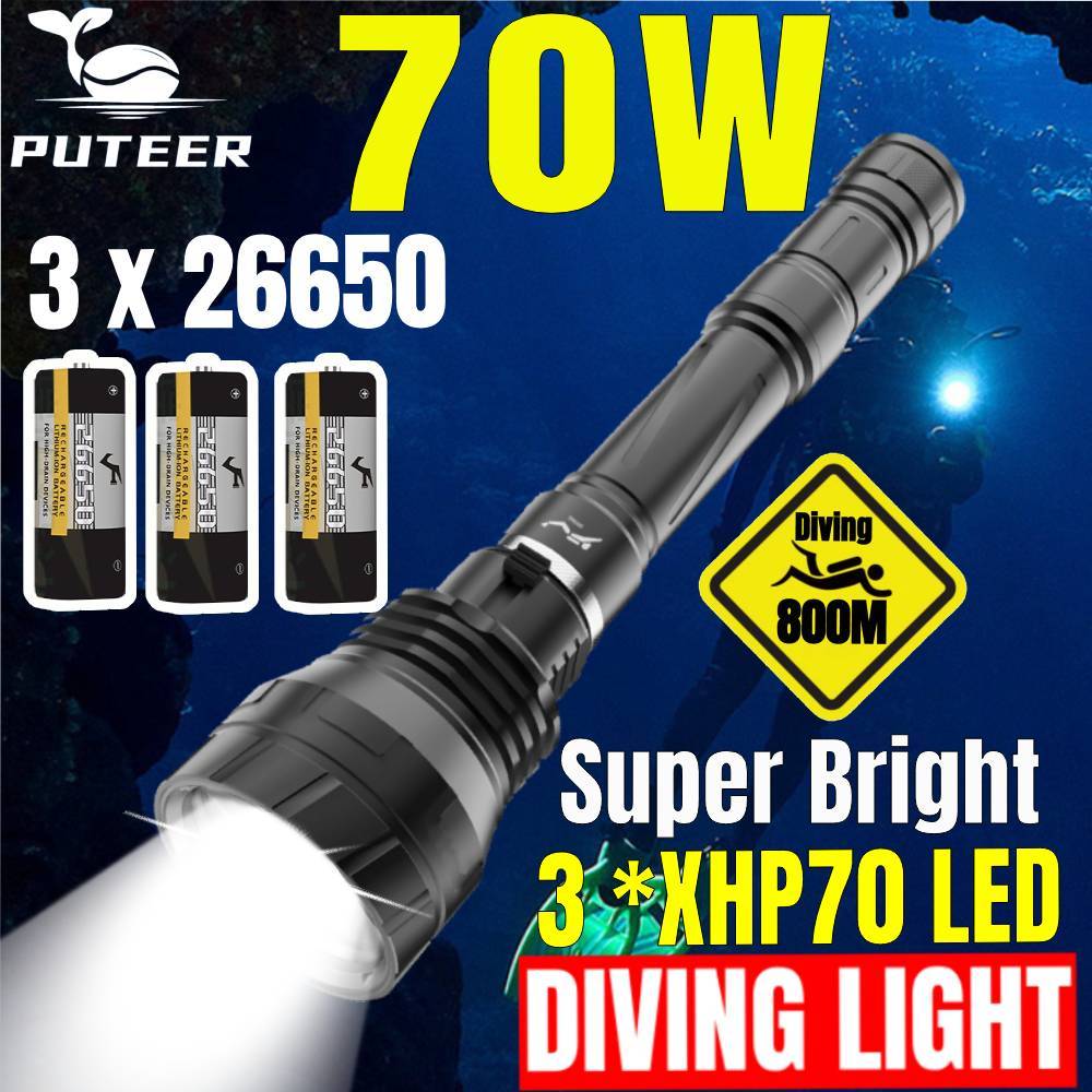 Puteer Flashlight Waterproof Diving Yellow Light Flashlight Underwater ...