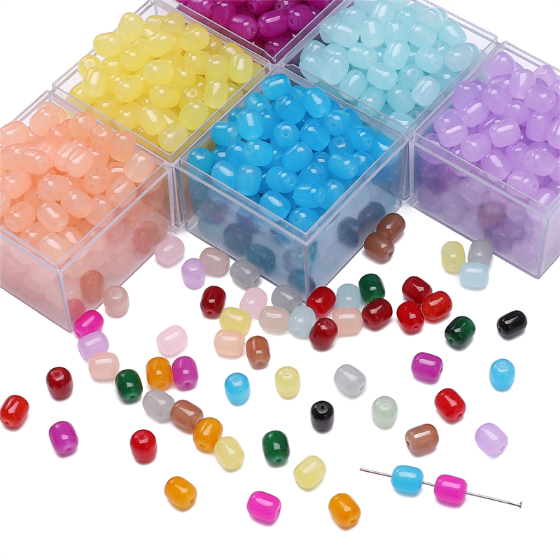 20pcs/bag 8*10mm Glass Imitation Jade Straight Hole Jujube Beads For ...