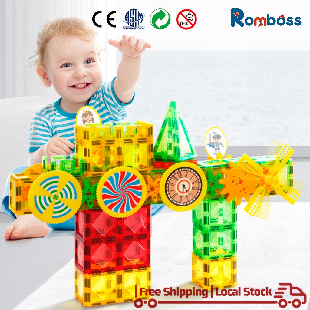 Romboss 80/140pcs Gear Blocks Colorful Window Magnetic Toys Building ...