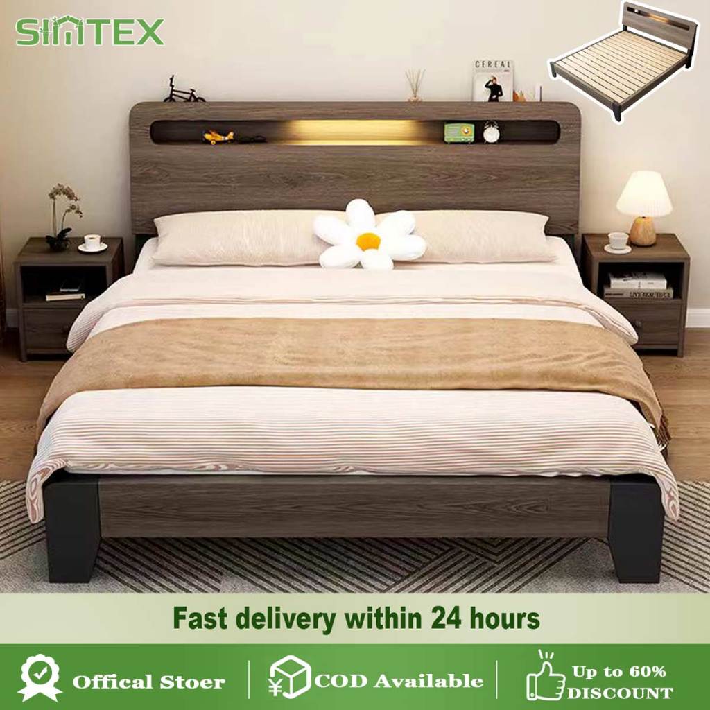 Solid Wood Bed 180cm Width Modern Minimalist Household Double Bed Long ...