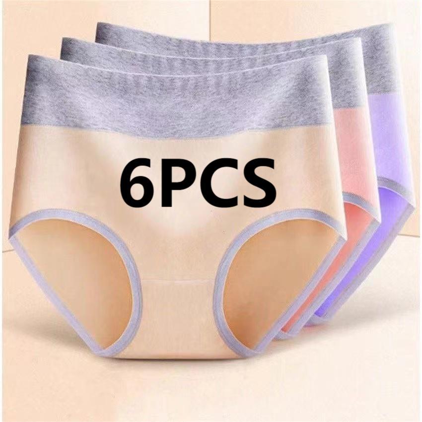 [Ready Stock] 6PCS Cotton Panties Women Mid Waist Underwear Slim Body Shaper Breathable Briefs ...