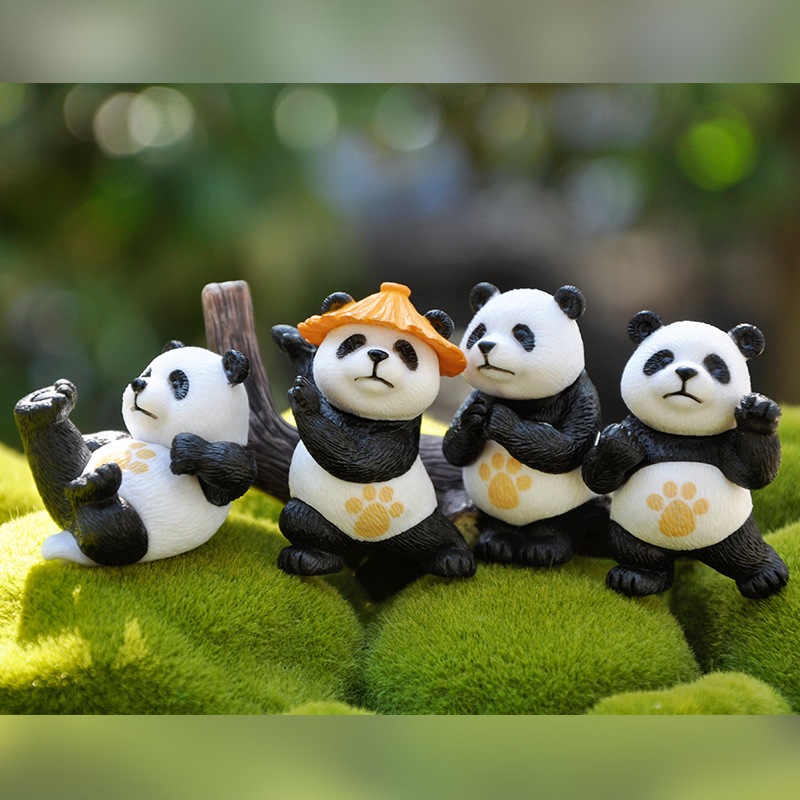 4Pcs/Set Cute Artificial Giant Panda Figurines Miniatures Animal ...