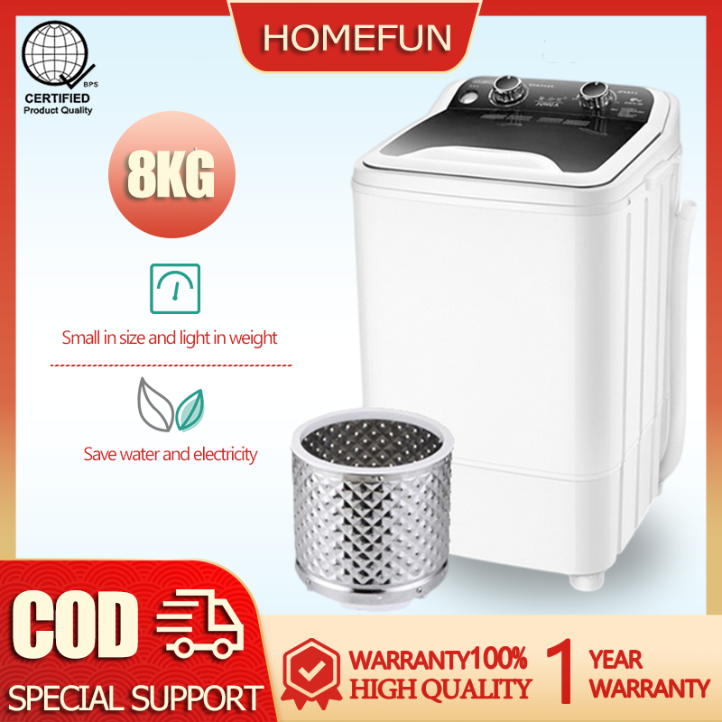 HOMEFUN 8KG top opening fully automatic washing machine mini washing machine stainless steel ...