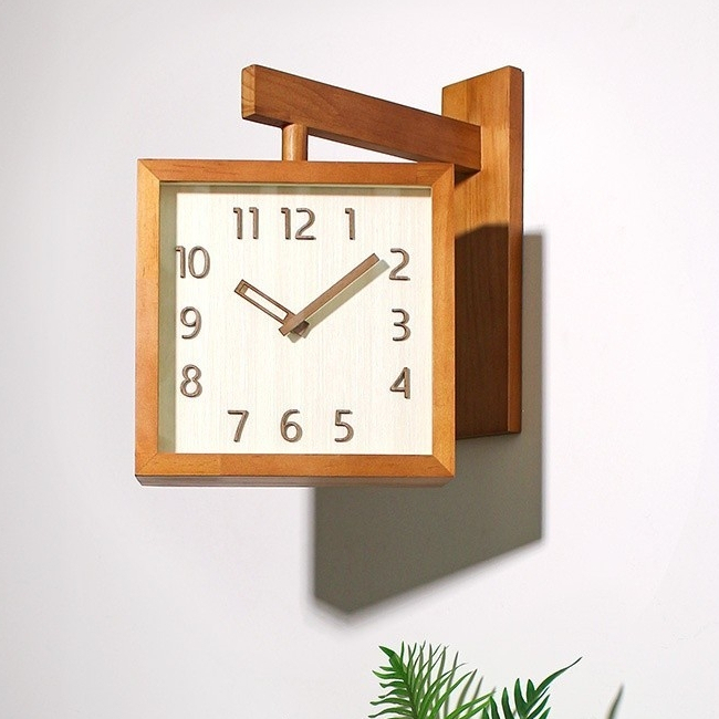 Vintage solid wood double sided creative modern wall clock living room ...