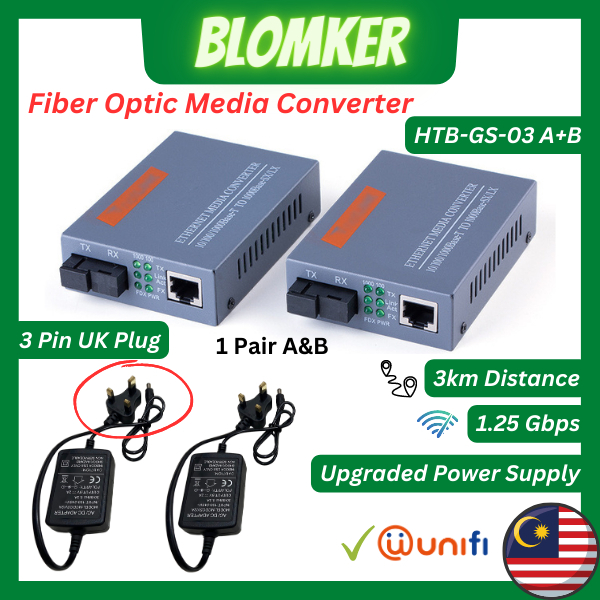 Gigabit Fiber Optic Media Converter LAN RJ45 1Gbps HTB-GS-03 1000Mbps Single Mode SC Extender ...