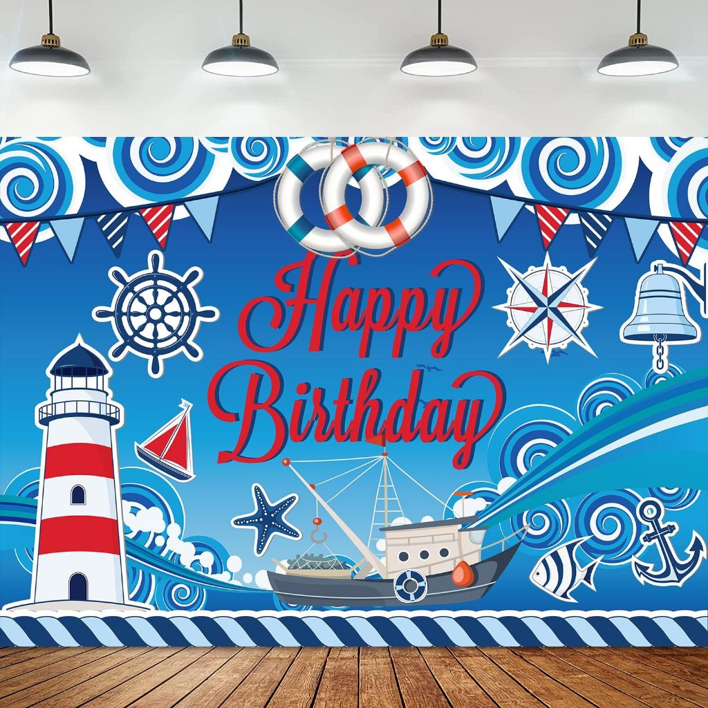 Ahoy Nautical Photography Backdrop Boy Birthday Party Decoration Rudder ...