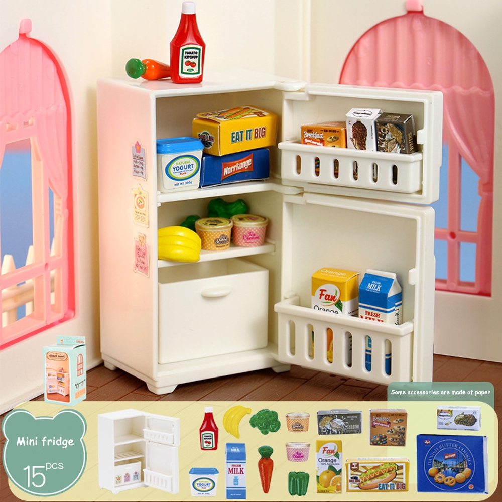 New Mini Refrigerator Kids Pretend Play Kitchen Playset and Miniature ...