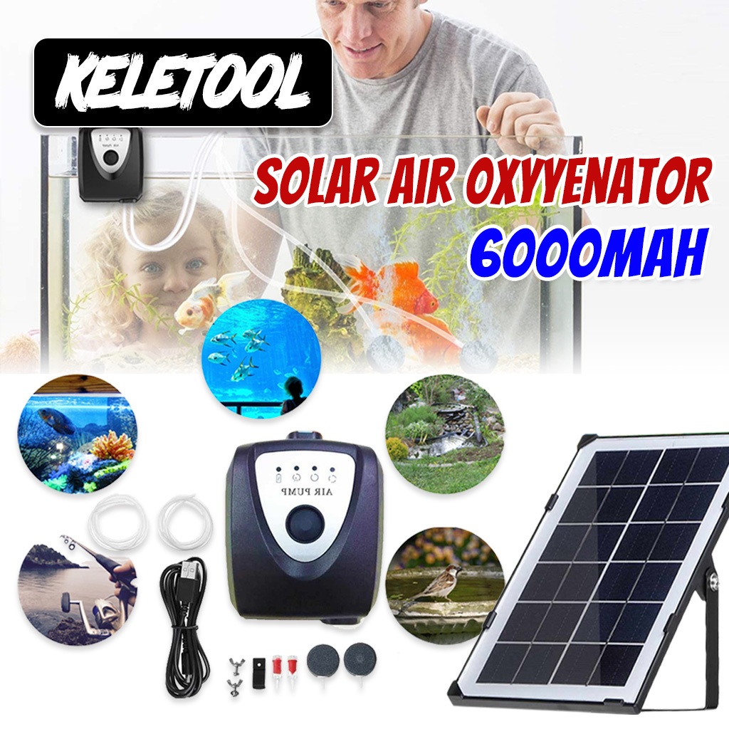 Aquarium Air Pump Solar Powered Oxygenator Fish Tank Rechargeable small ...