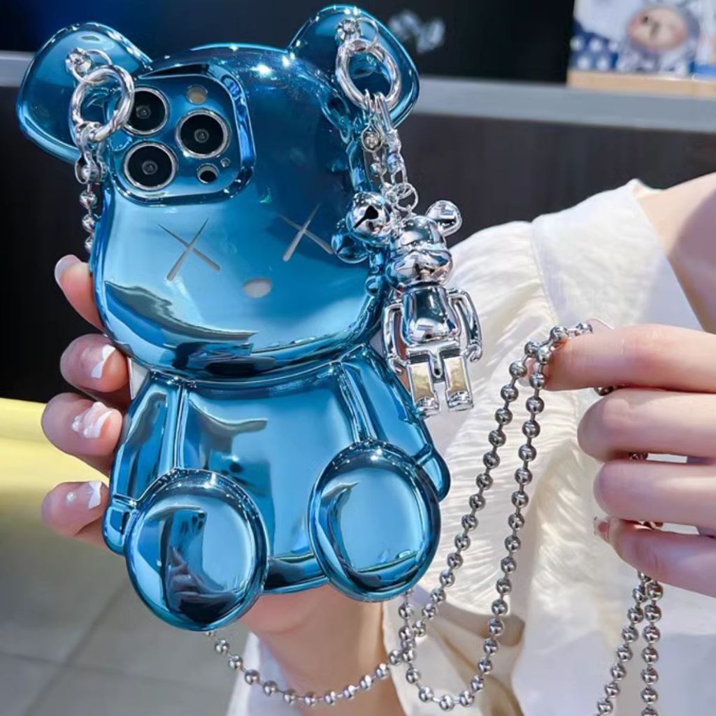 15 Pro Case Luxury 3D Laser Conch Bear Crossbody Chain Cover for iPhone ...