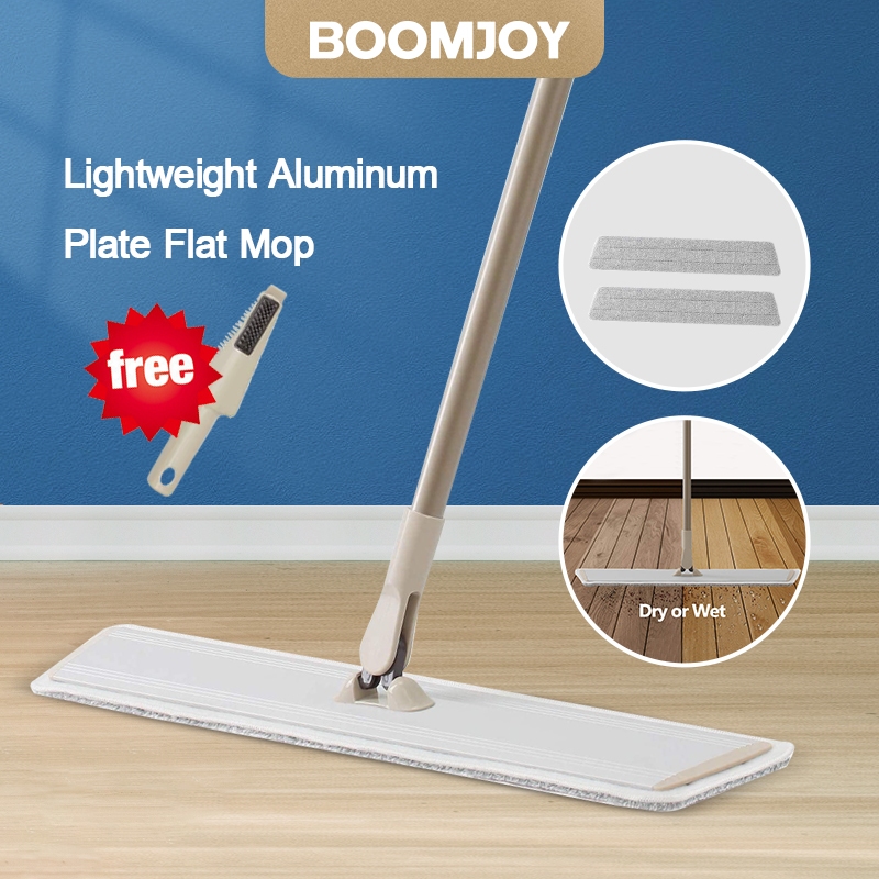 BOOMJOY 60cm Lightweight Aluminum Plate Flat Mop with 2 Reusable Pads ...