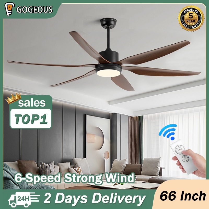 Nordic 52 Inch Ceiling Fan With Light 6 Blades DC Motor Strong Wind Fan ...