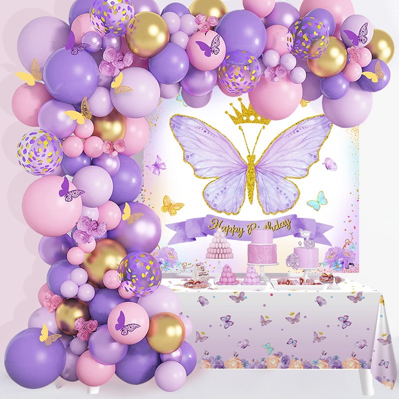 【Local Stock】101pcs Purple Butterfly Themd Birthday Decoration Set ...