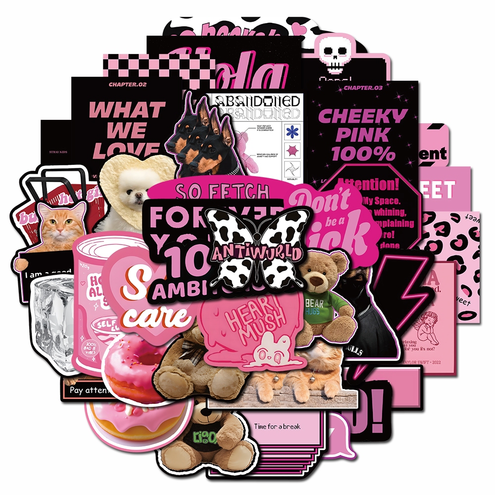 55pcs Pink black English Exquisite Creative Stickers notebook, Phone ...