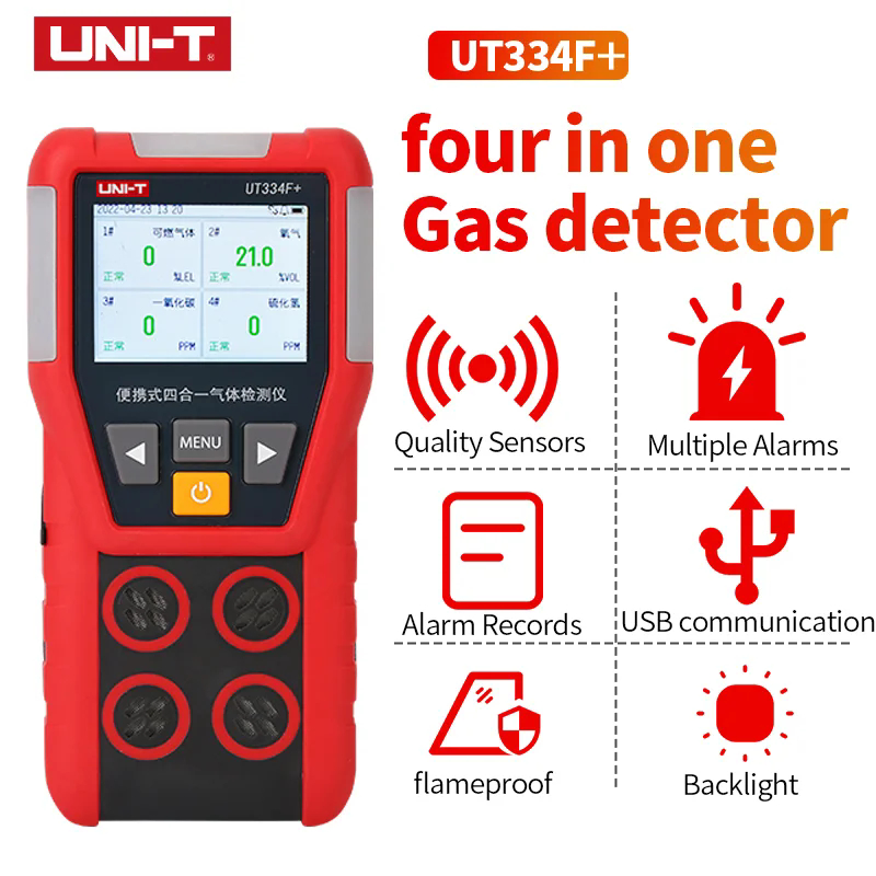 UNI-T UT334F+ Multi Gas Detector Gas Meter O2 H2S CO LEL Oxygen ...