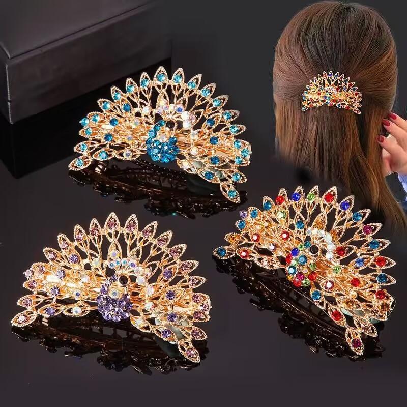 Rhinestone Metal Hair Clips Anti-skid Spring Clips Glitter Girl Hair ...