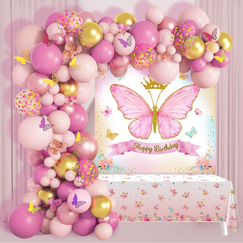 【Local Shipping】101pcs Pink Butterfly Balloon Backdrop Birthday ...