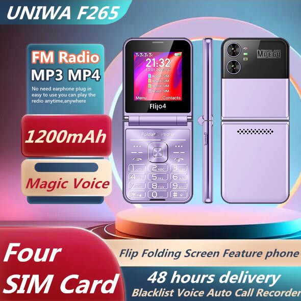 UNIWA F265 4 SIM Card 2G Flip Folding Screen Feature phone 2.55 inch HD ...