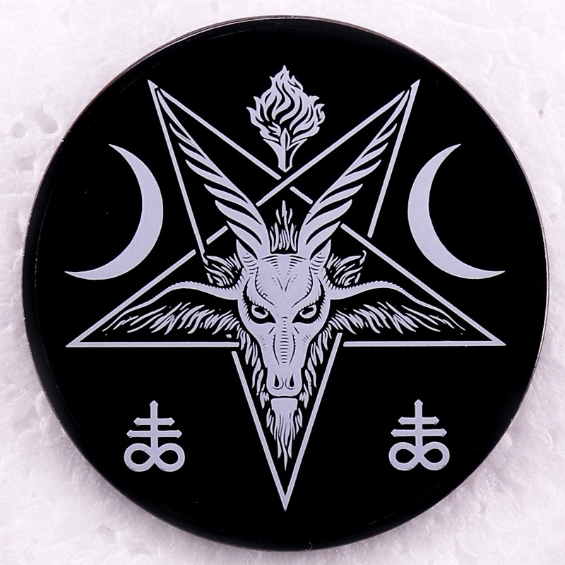 Satanic Goat Head Devil Badge Brooch Pentagram Baphomet Sigil Enamel ...