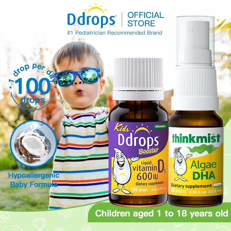 Ddrops Kids Brain & Eye Development Combo - Liquid Vitamin D3 600 IU + Algal Oil DHA | Shopee ...