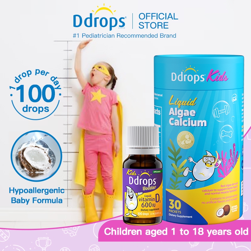 Ddrops Kids Growth Combo - Liquid Vitamin D3 600 IU + Seaweed Calcium, Magnesium, Zinc | Shopee ...