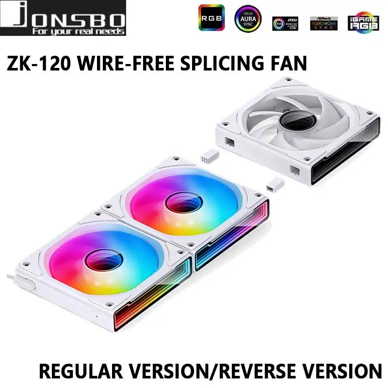 JONSBO ZK-120 Wire-free splicing Fan 12CM ARGB 4pin PWM temperature ...