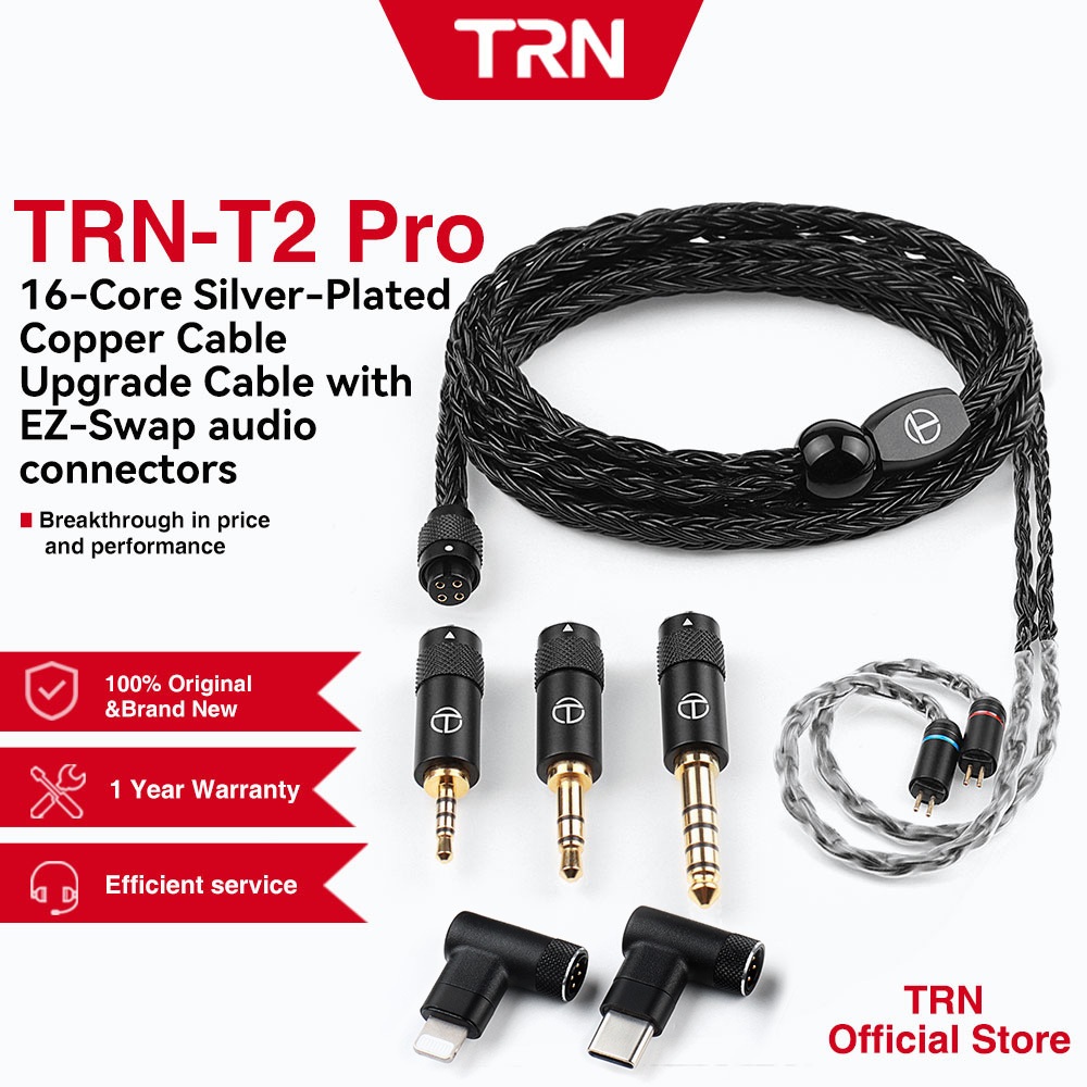 TRN T2 Pro 16 Core Silver Plated HiFi Earphones Upgrade Cable 2.5mm+3 ...