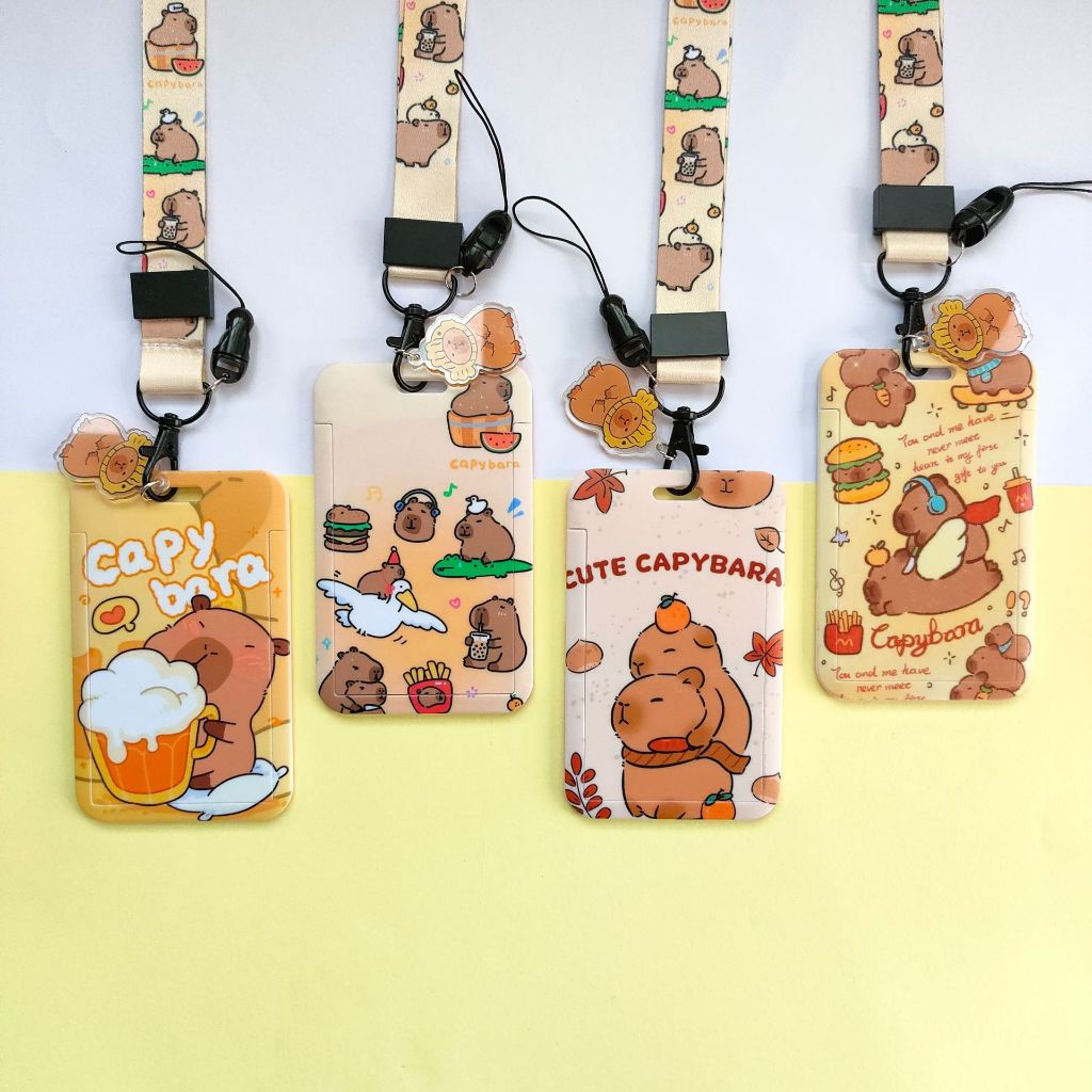 Cute Capybara ID Card Holder With Lanyard For Student Bus Card Meal ...