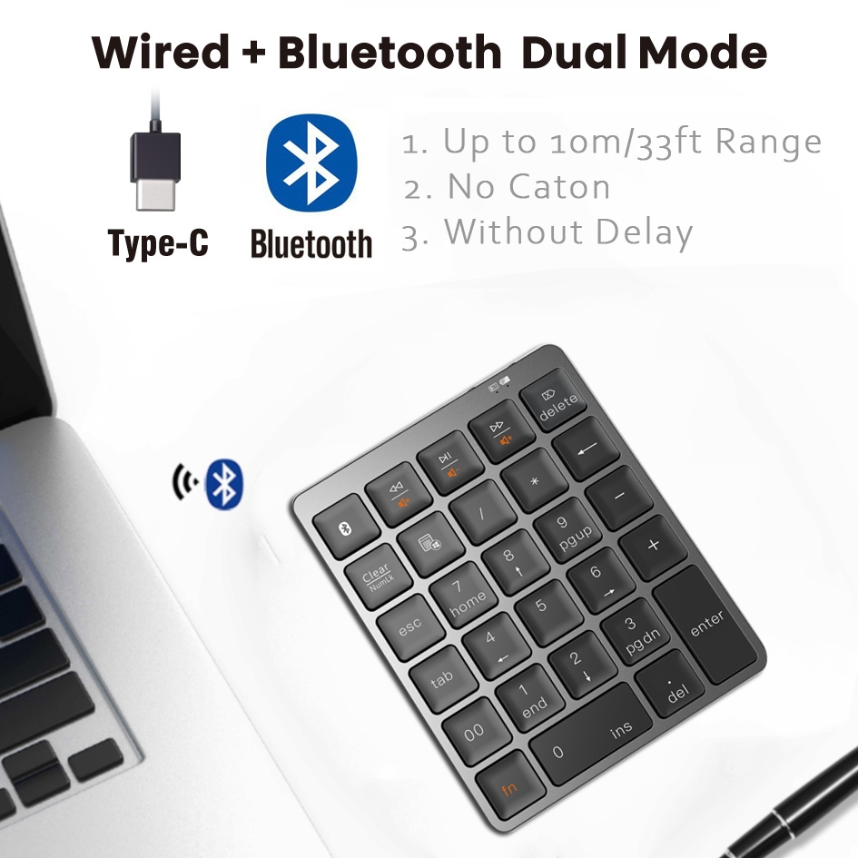 AVATTO Aluminum Alloy 28 Keys Bluetooth Wireless Numeric Keypad with ...
