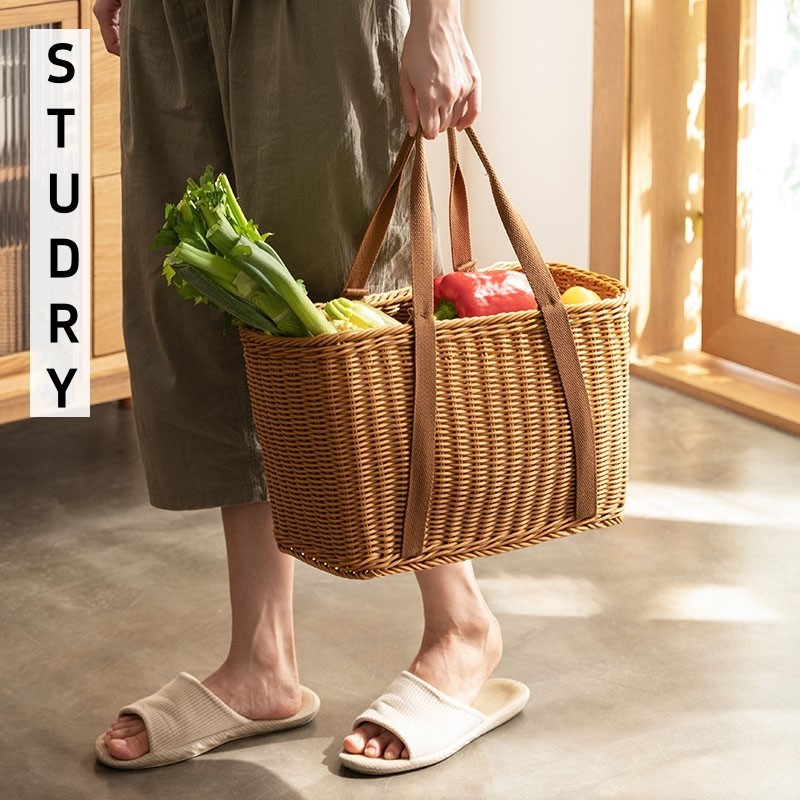 Sundries Basket with Handle Handmade Rattan Picnic Basket ...