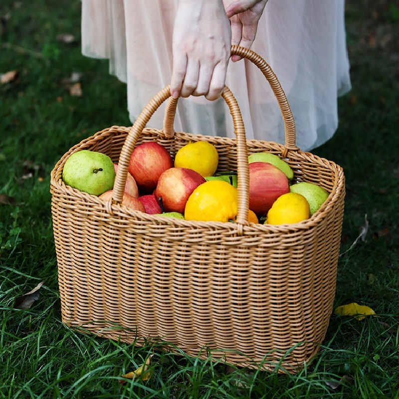 Sundries Basket with Handle Handmade Rattan Picnic Basket ...