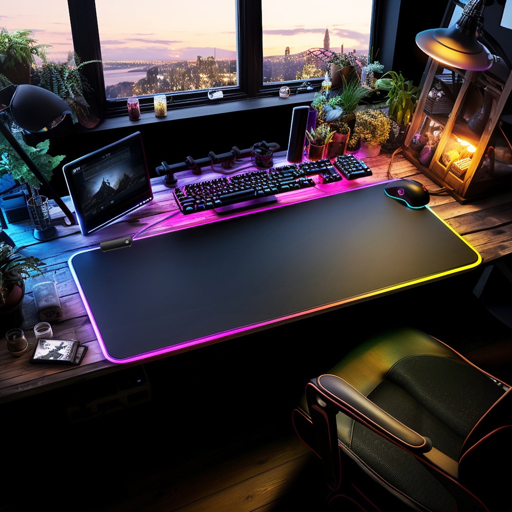 Large RGB Gaming Mousepads 14 Light Modes, 4mm Thicken Soft LED Mouse ...