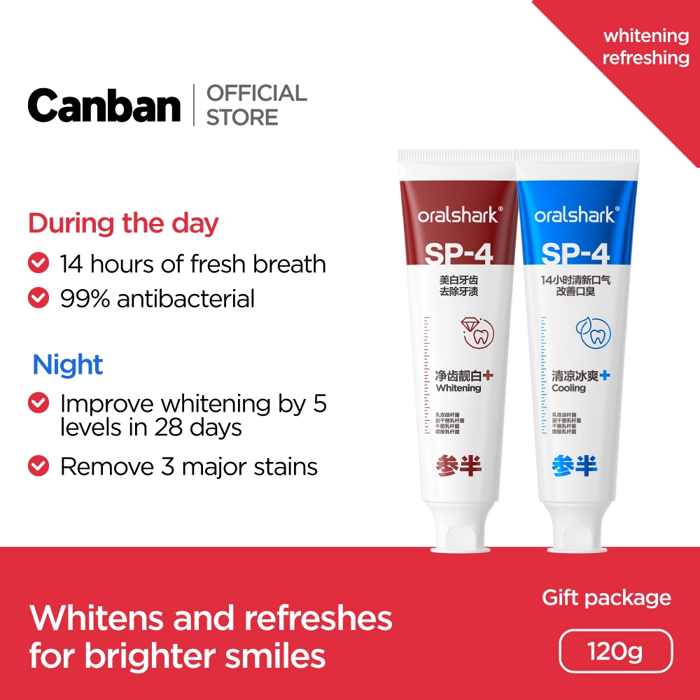 Canban SP-4 Probiotic Toothpaste Whitening + Refreshing Toothpaste Combination 120g*2 | Shopee ...