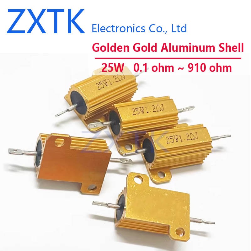 1pcs Resistor RX24-25W 25 Watt Golden Gold Aluminum Shell 0.1R-910R 0 ...
