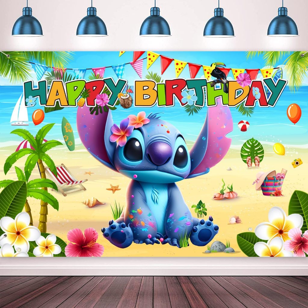 5x3ft Stitch Happy Birthday Backdrop Hawaiian Aloha Banner Background ...
