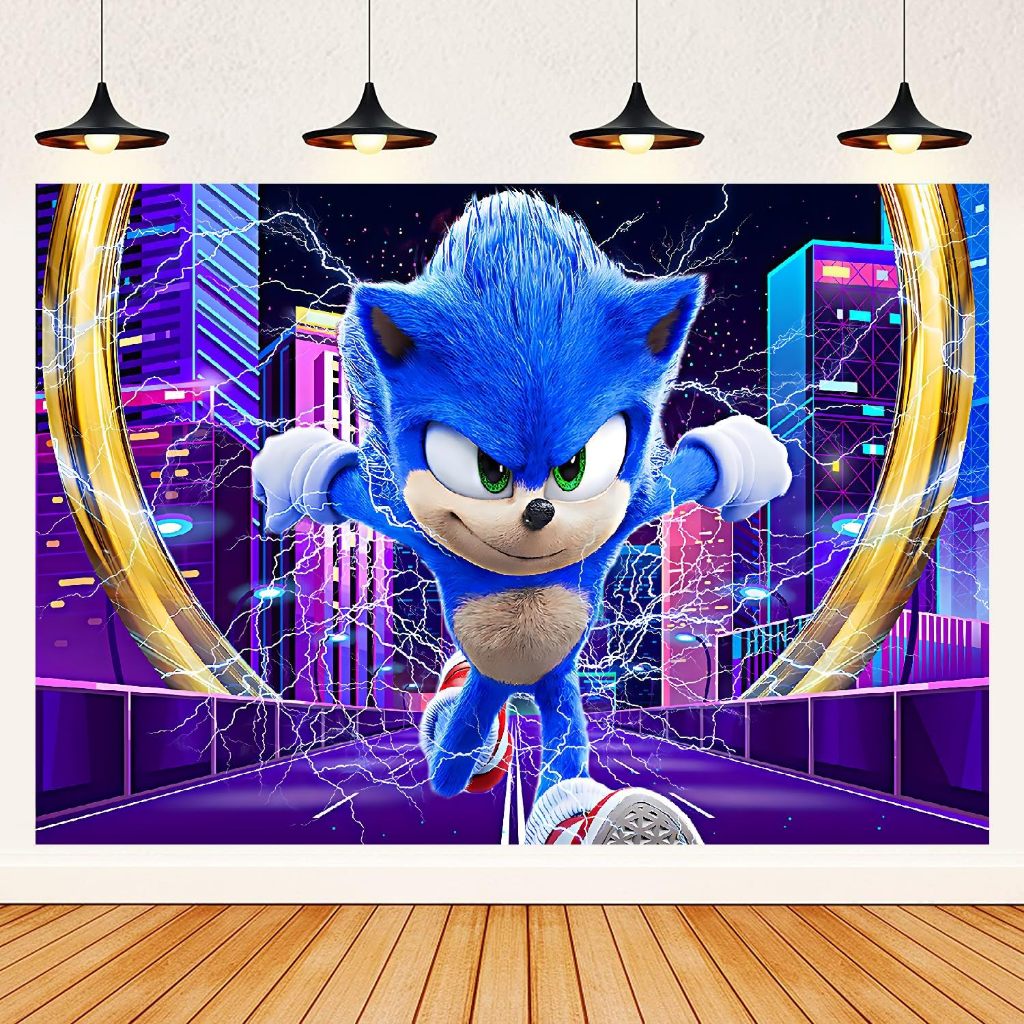5x3ft Cartoon Blue Sonic Hedgehog Theme Backdrop for Baby Boys Family ...