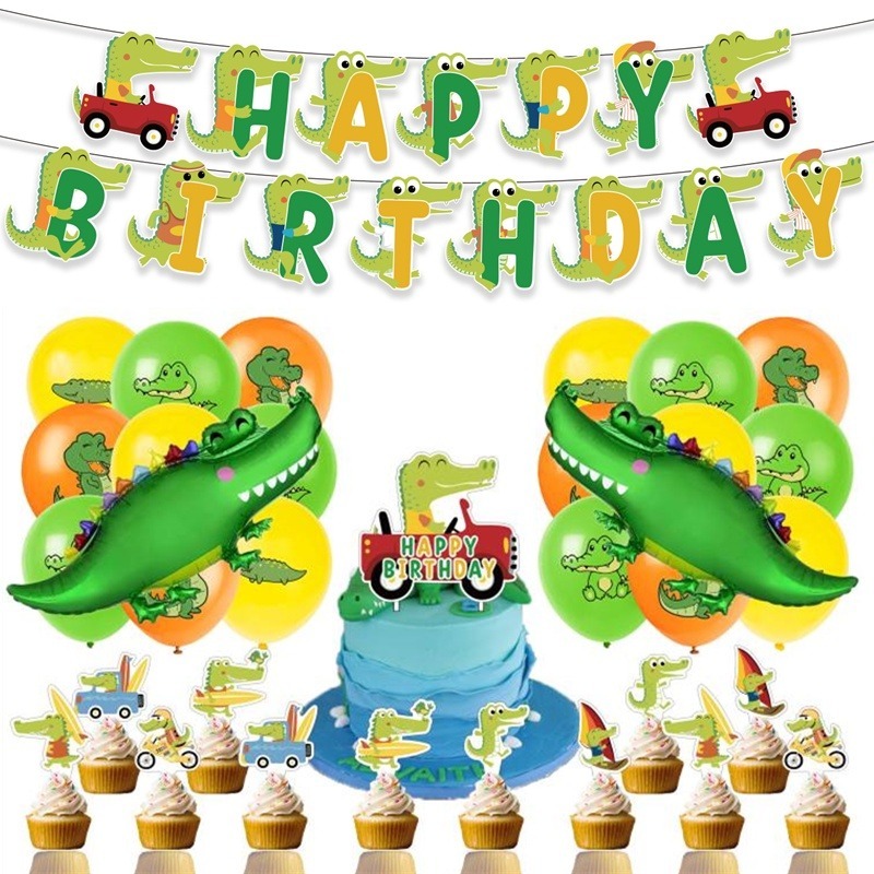 Ocean Crocodile Theme Banner Spiral Ornament Cake Topper Balloon Set ...