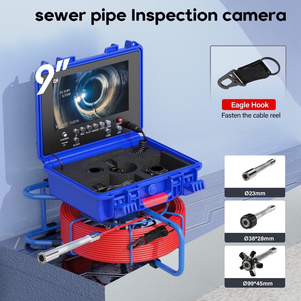 9" Screen 2MP Pipe Sewer Drain Pipe Inspection Camera Video Record ...