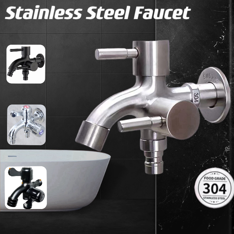 Stainless Steel Faucet Two Way Water Tap Tap Bathroom Faucet Air Double ...