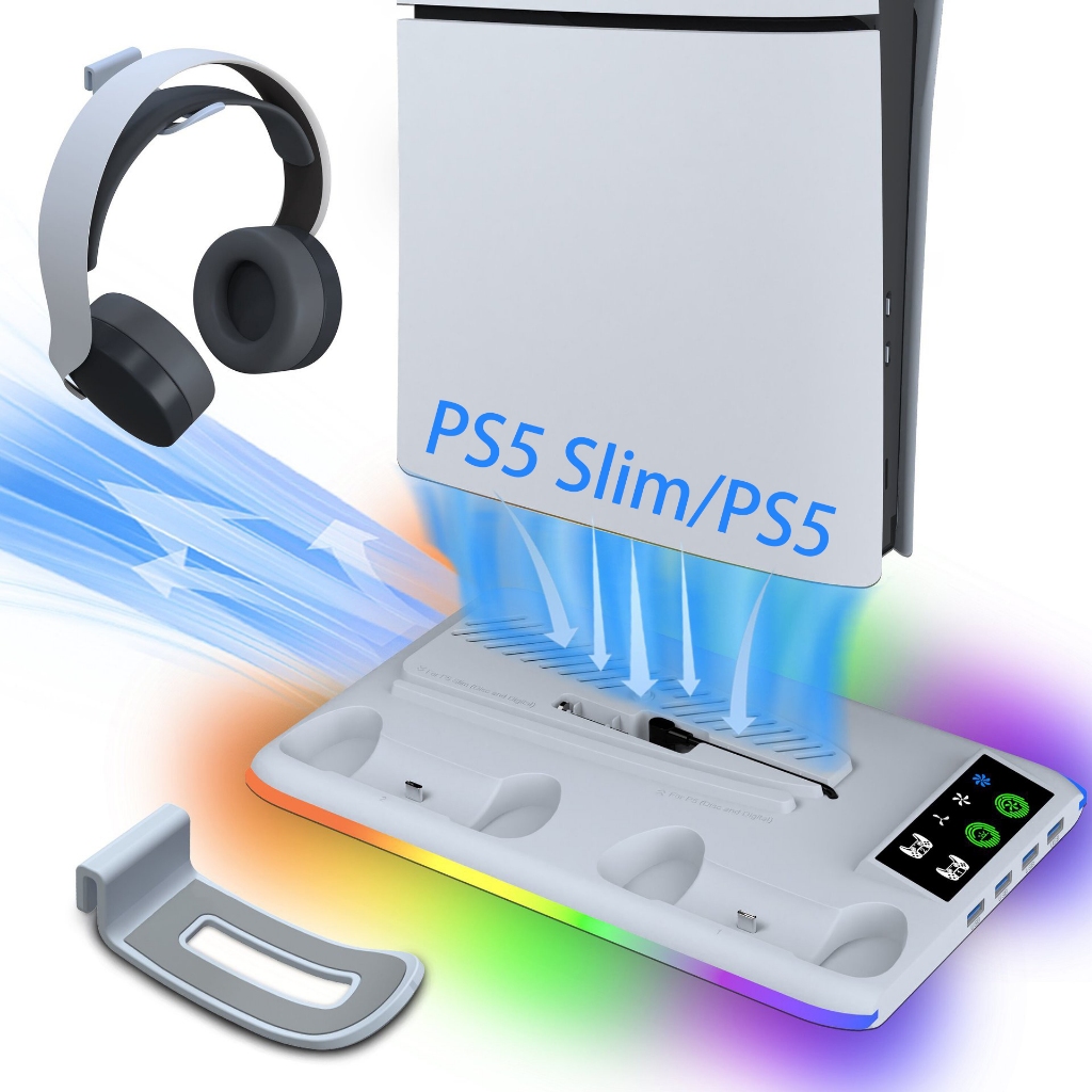 Multifunctional RGB Cooling Stand with Dual Controller Charging for PS5 ...