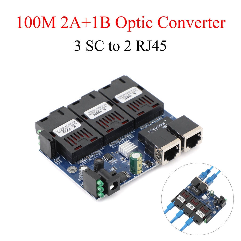 10M/100M Fiber Optic Media Converter 2 RJ45 to 3 SC 2A+1B Optic ...