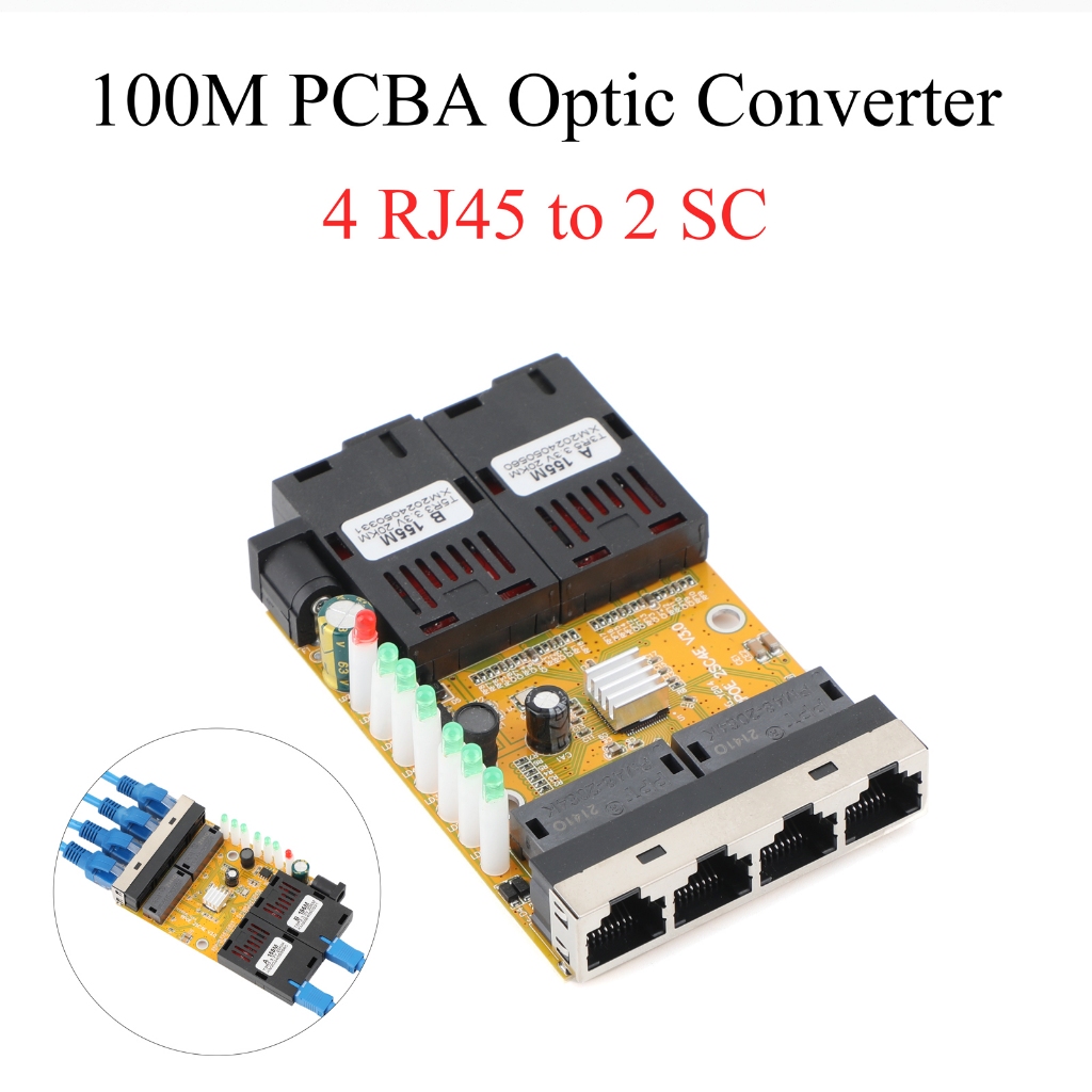 100M Fiber Optic Media Converter 4 RJ45 to 2 SC A+B Optic Connector ...