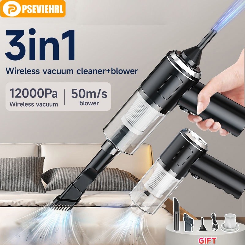 3in1 Mini Cordless Car Vacuum Cleaner 12000Pa Wireless Blower Vacuum ...