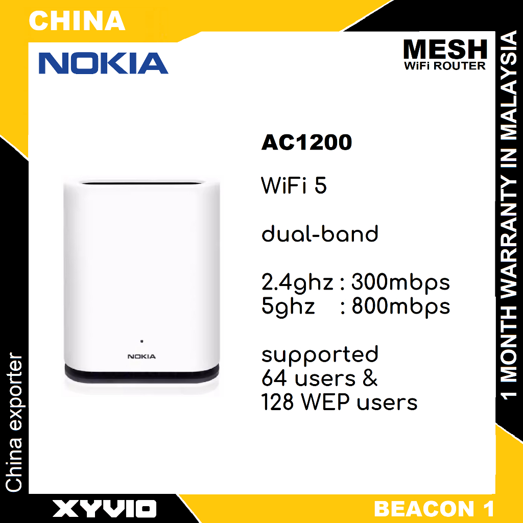 NOKIA BEACON 1 AC1200 WiFi 5 Mesh network Router Support Nokia WiFi App ...