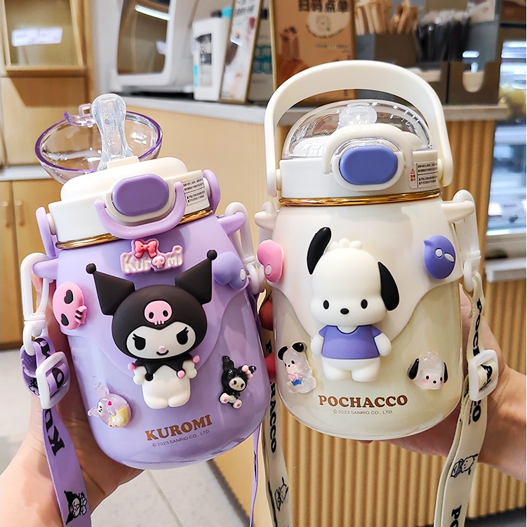 Sanrio 700ml Stainless Steel Thermal Flask With Straw Portable Kids Cartoon Cute kuromi Melody ...