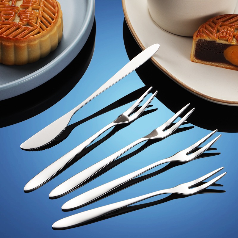 Moon Cake Knife And Fork Suit Stainless Steel Dessert Cake Fruit Fork ...