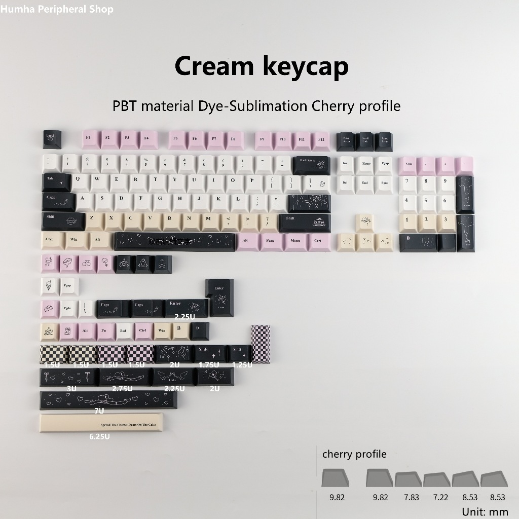 Humha Cream keycap PBT material Dye-Sublimation Cherry profile Mechanical Keyboard keycap ...